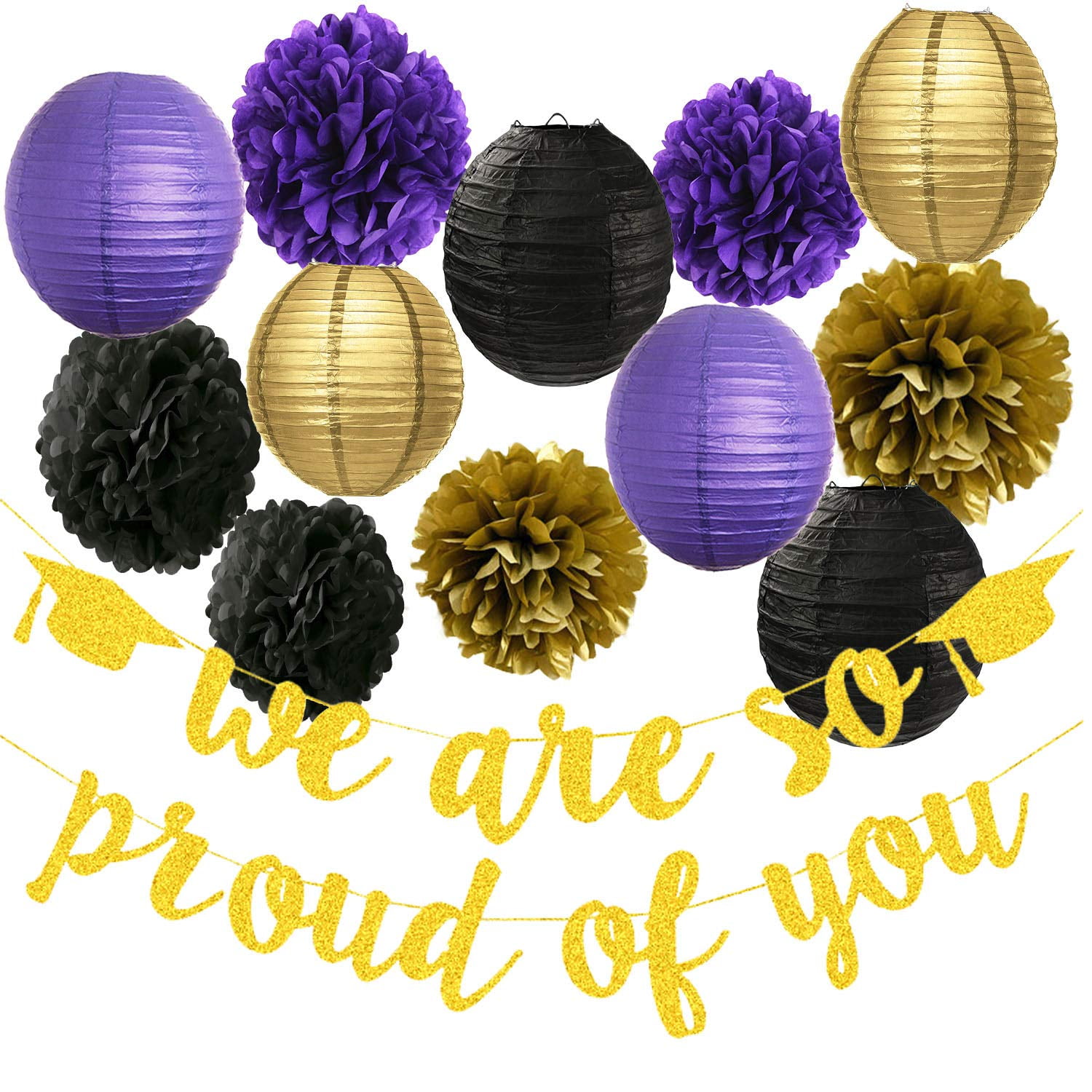 Graduation Decorations 2024 Purple DC20 Gold Black/We Are Proud Of You ...