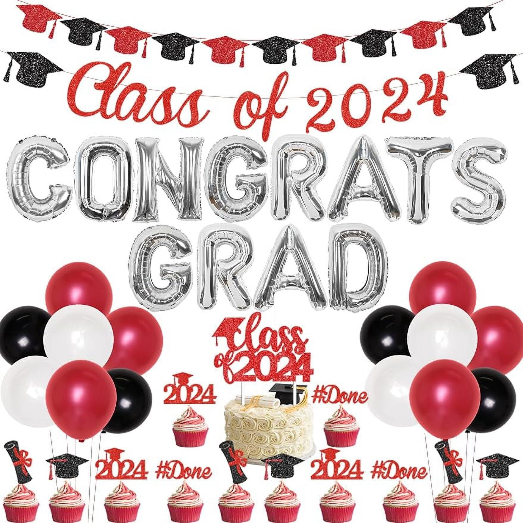 Graduation Decorations 2024 Red and Black Congrats Grad Balloon Banner ...