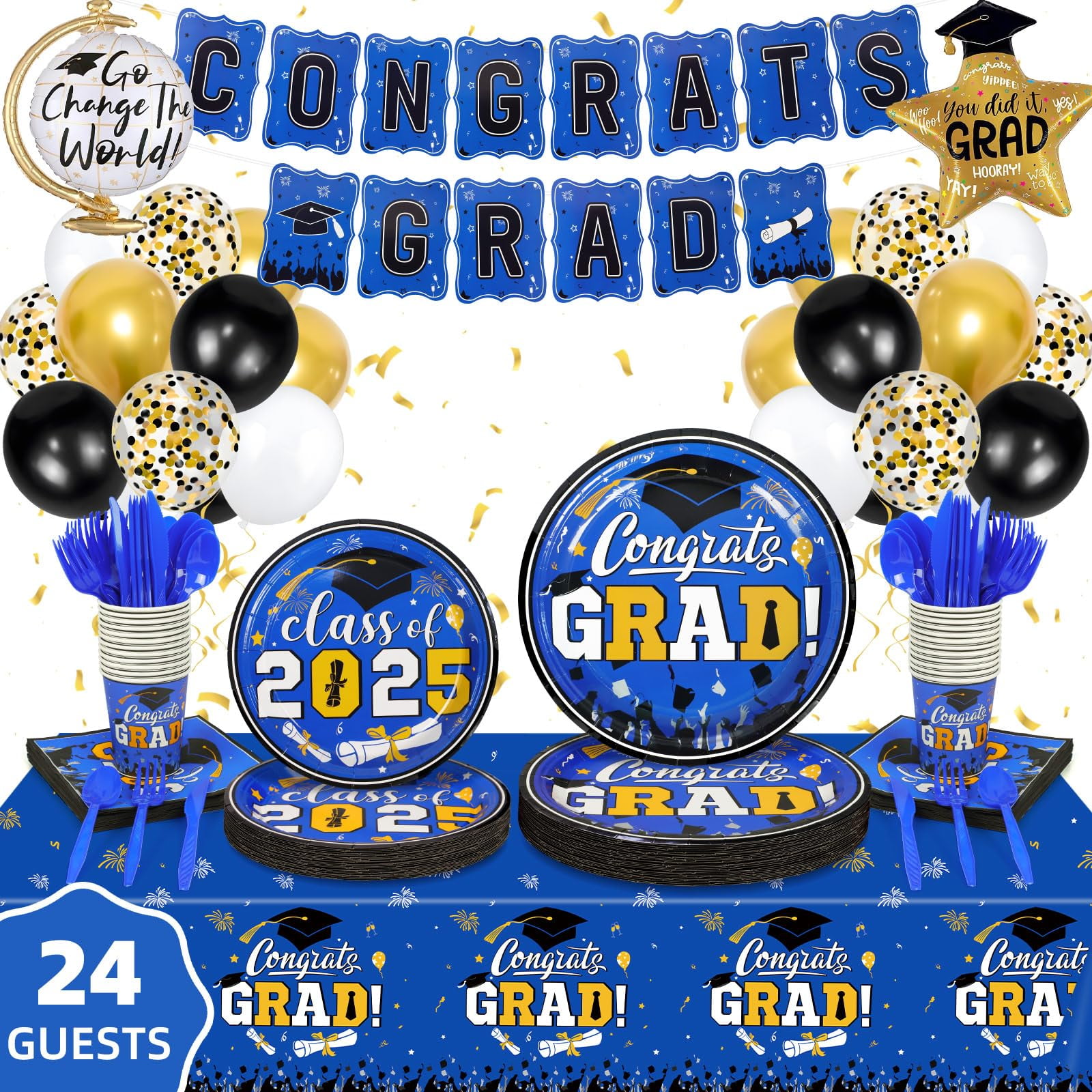 Graduation Decorations 2025, 202 SSF20 Pcs-24 Set Blue Plates and ...