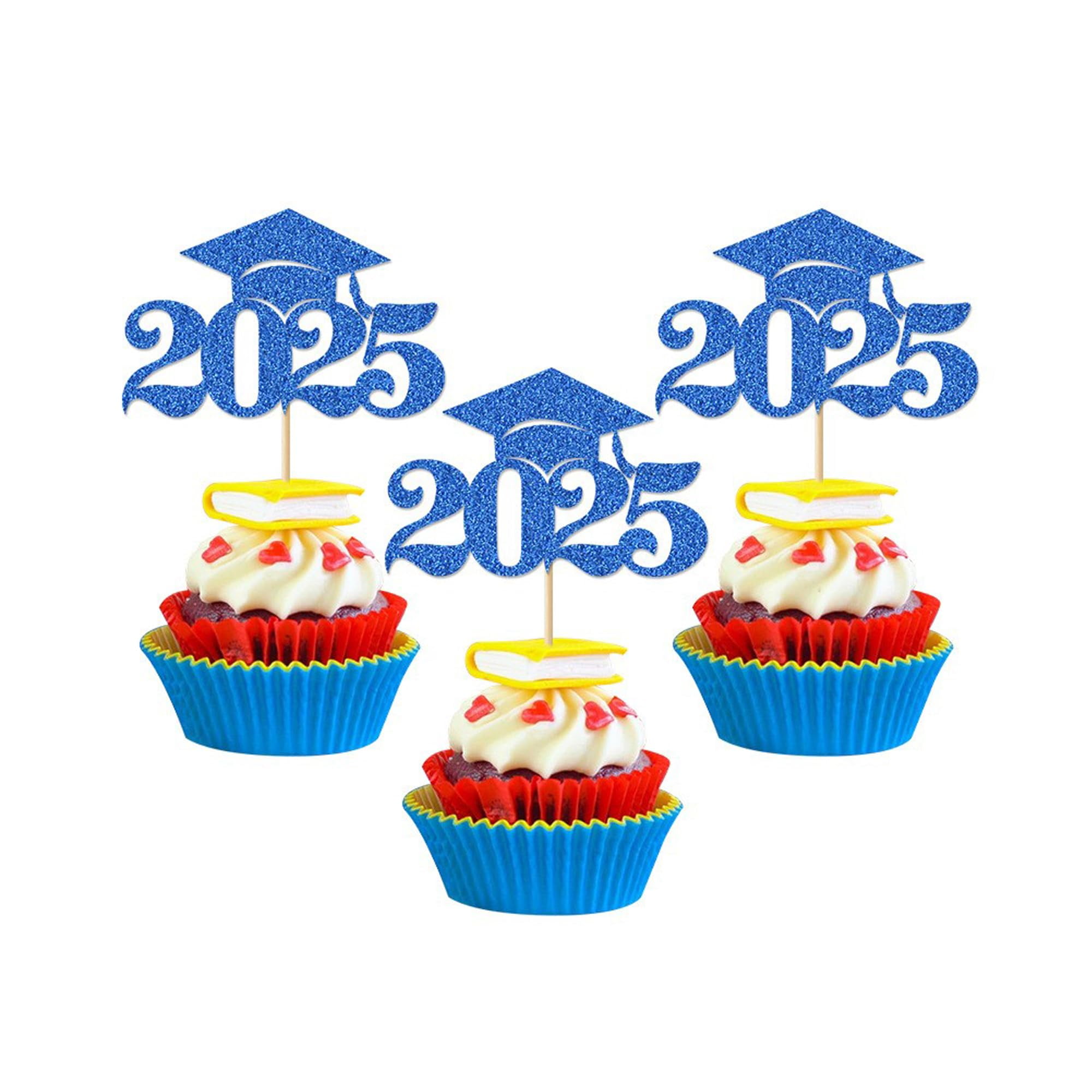 Graduation Decorations 2025-24Pcs Blue IFF17 Glitter 2025 Graduation ...