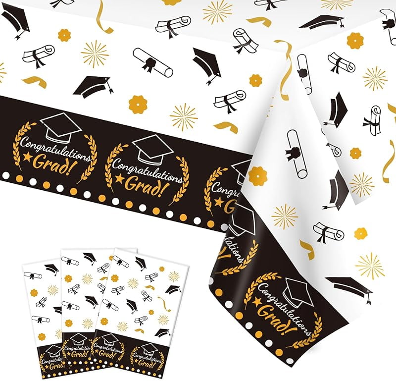 Graduation Decorations 2025, 3 Pack Black Gold Plastic Graduation ...