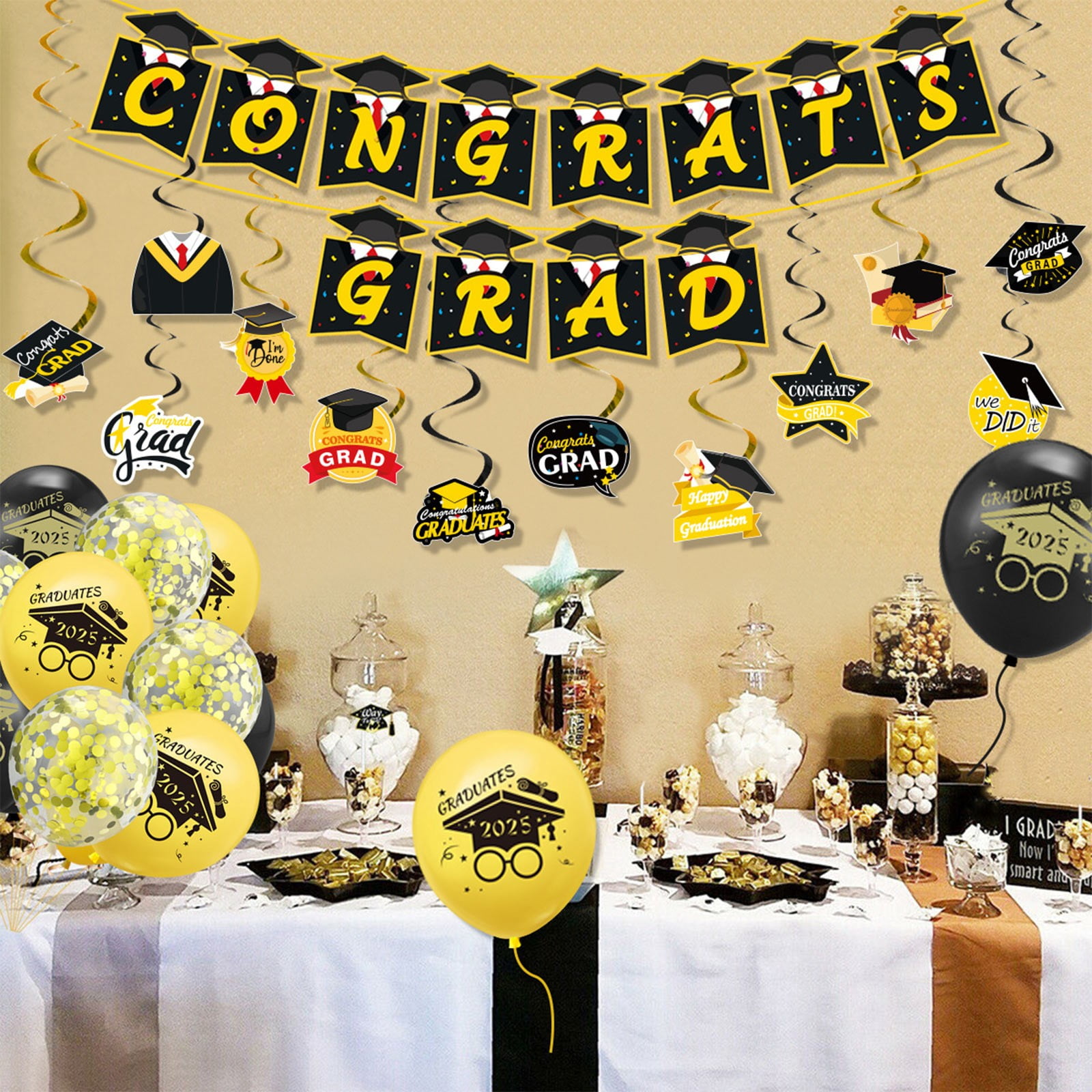 Graduation Decorations 2025 40pc Black & Gold Kit with Banner Numbers ...