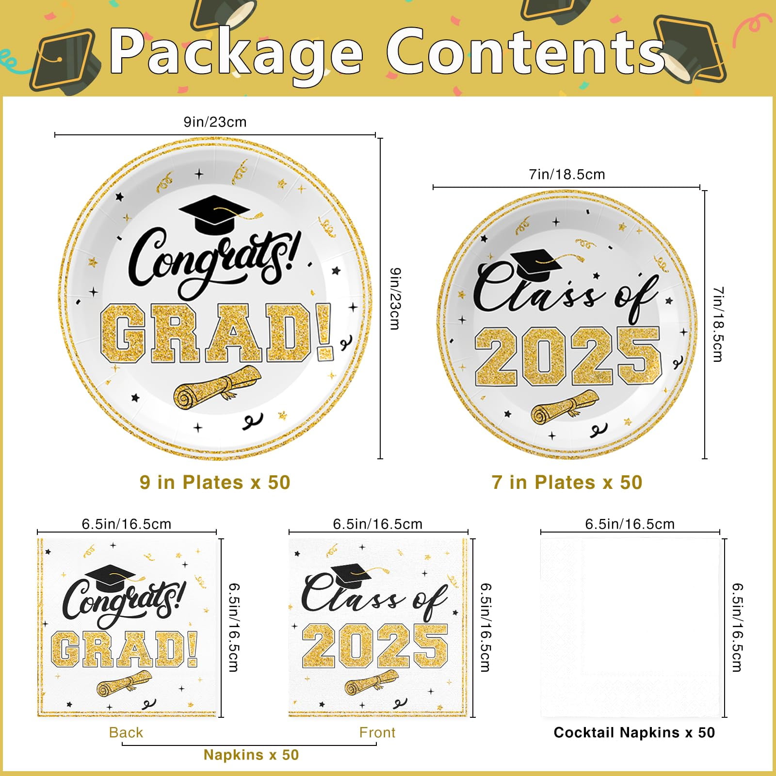 Graduation Decorations 2025, AJH3 White Gold Disposable Graduation ...