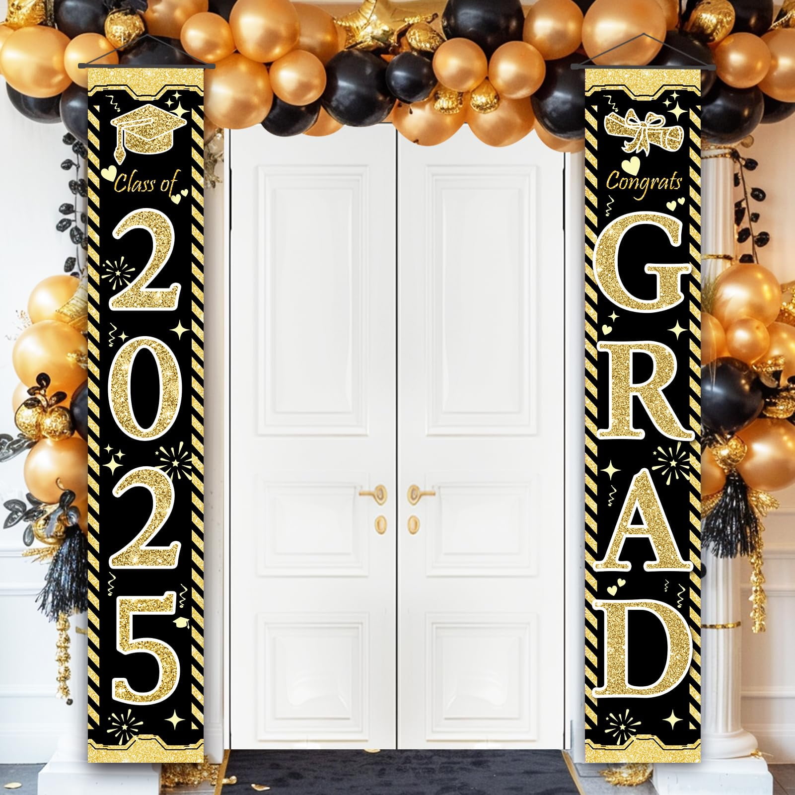 Graduation Decorations 2025, Black DHF10 and Gold Congrats Grad Banner ...