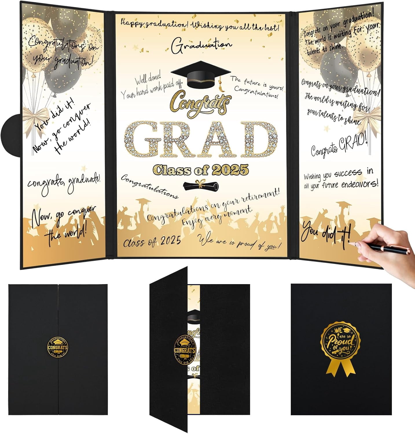 Graduation Decorations 2025 Black Gold Graduation Guest Book 2pcs ...