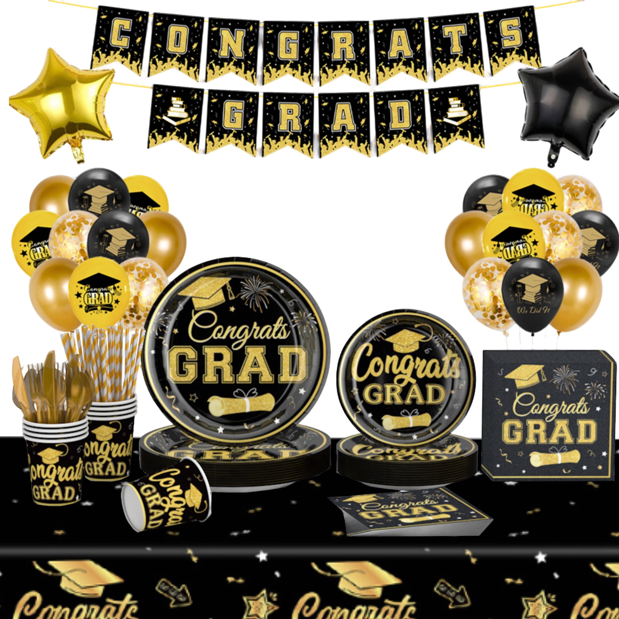 Graduation Decorations 2025, Black and Gold Graduation Plates and ...