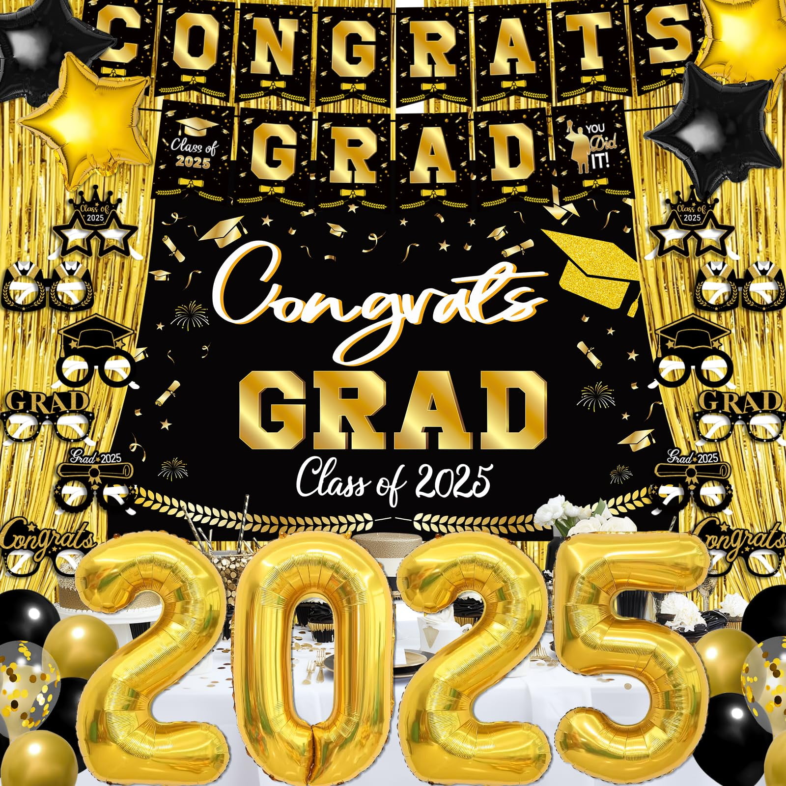 Graduation Decorations 2025, Black MMF7 and Gold Graduation Party with ...
