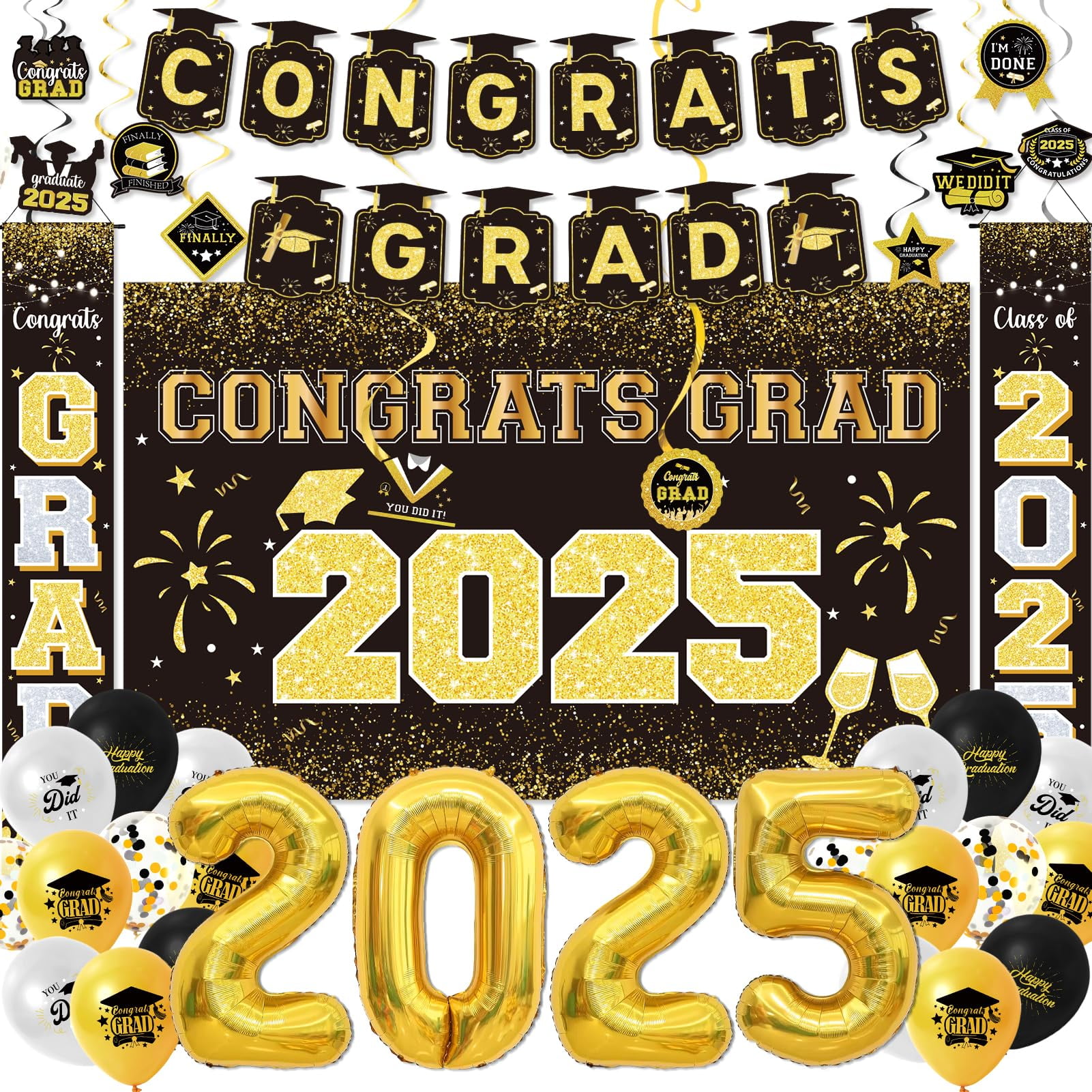 Graduation Decorations 2025, Black RRF12 and Gold Class of 2025 ...