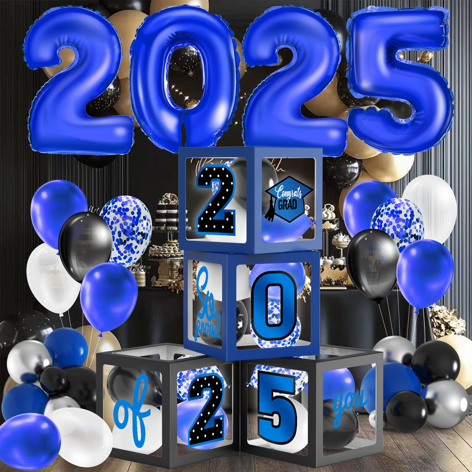 Graduation Decorations 2025 Black SSF20 Blue Balloons Boxes with ...