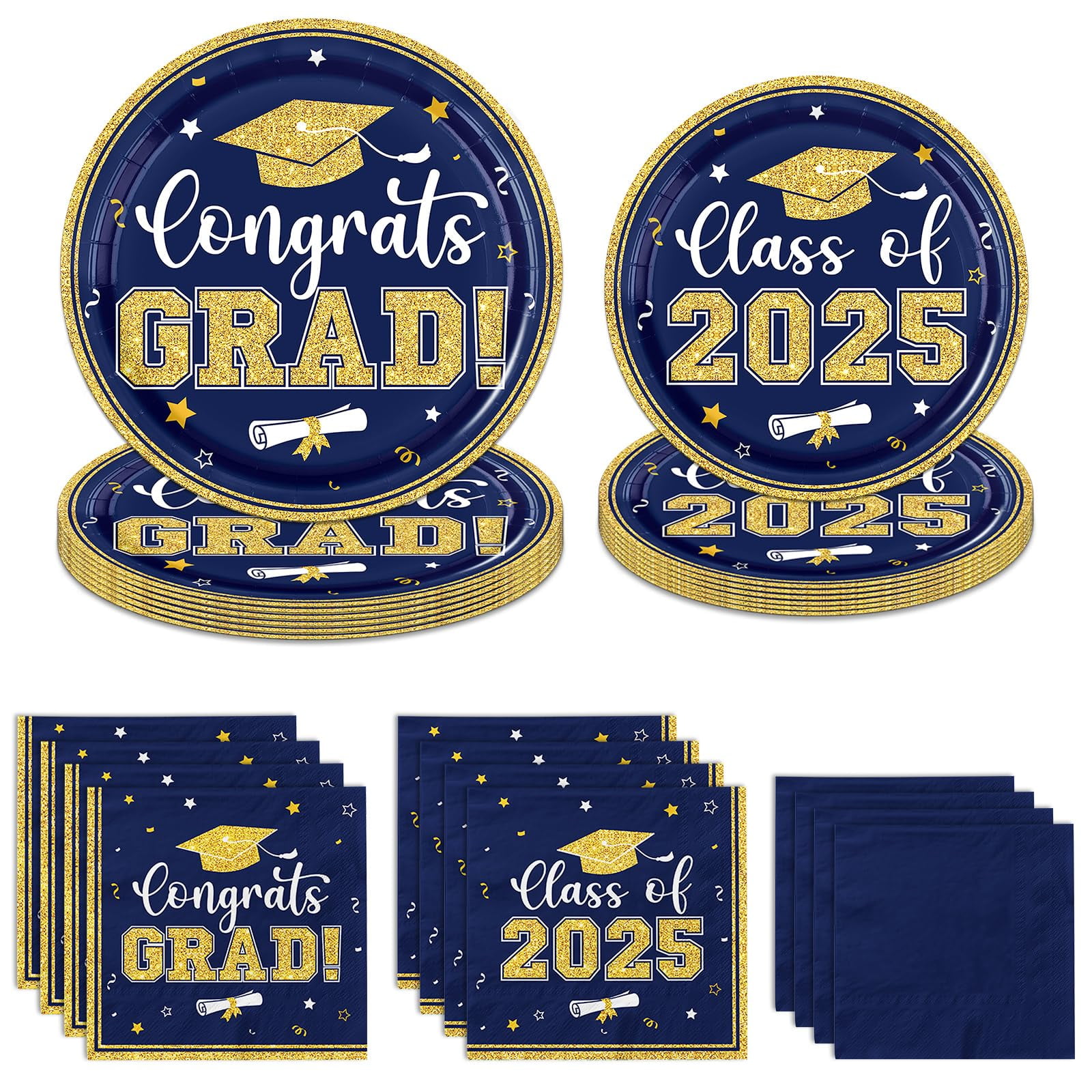 Graduation Decorations 2025,Blue AJH3 and Gold Graduation Plates and ...