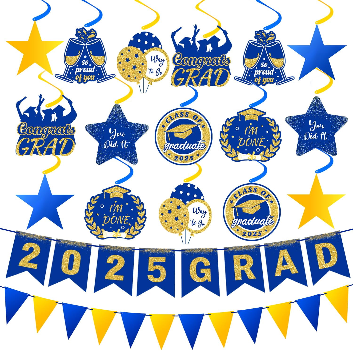 Graduation Decorations 2025 Blue RRF12 Pre-Assembled Hanging Swirls ...