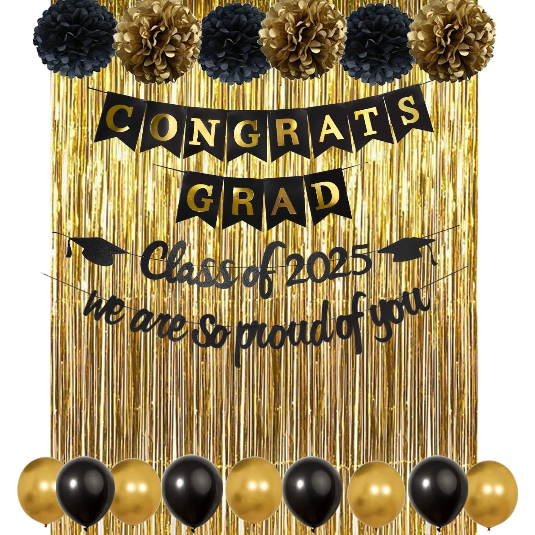 Graduation Decorations 2025 Deals RRF12 Pack-Black and Gold for Balloon ...