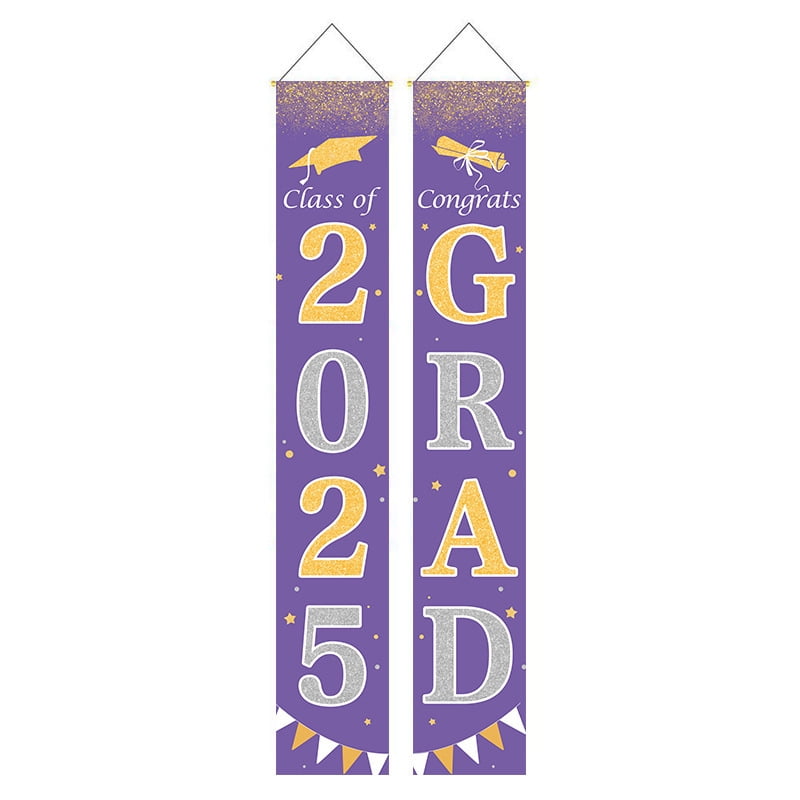 Graduation Decorations 2025 GRAD Banner Purple Porch Door Sign Welcome ...