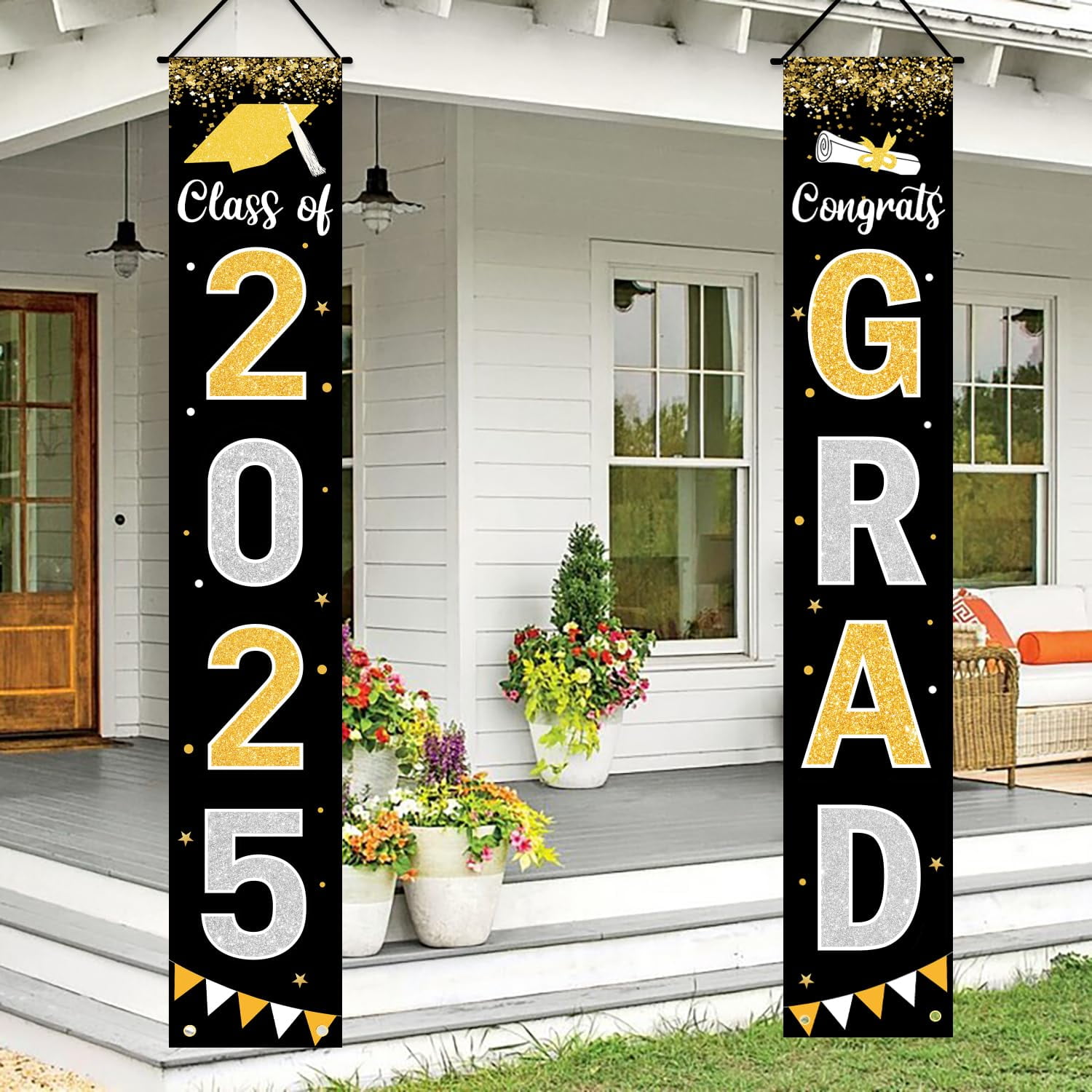 Graduation Decorations 2025 GRAD SSF20 Banner Black Porch Door Sign ...