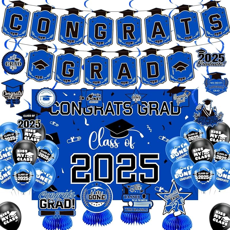 Graduation Decorations 2025 Gold Themed Set - Congrats Grad Banner, Class of 2025 Backdrop ...