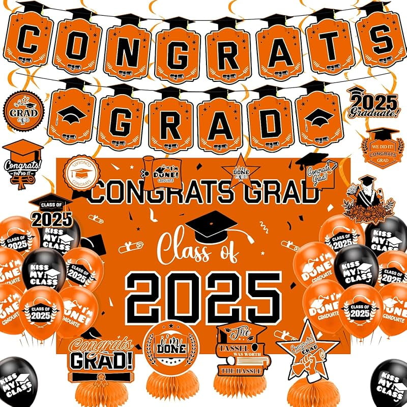 Graduation Decorations 2025 Gold Themed Set - Congrats Grad Banner ...