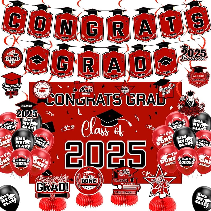 Graduation Decorations 2025 Gold Themed Set - Congrats Grad Banner ...
