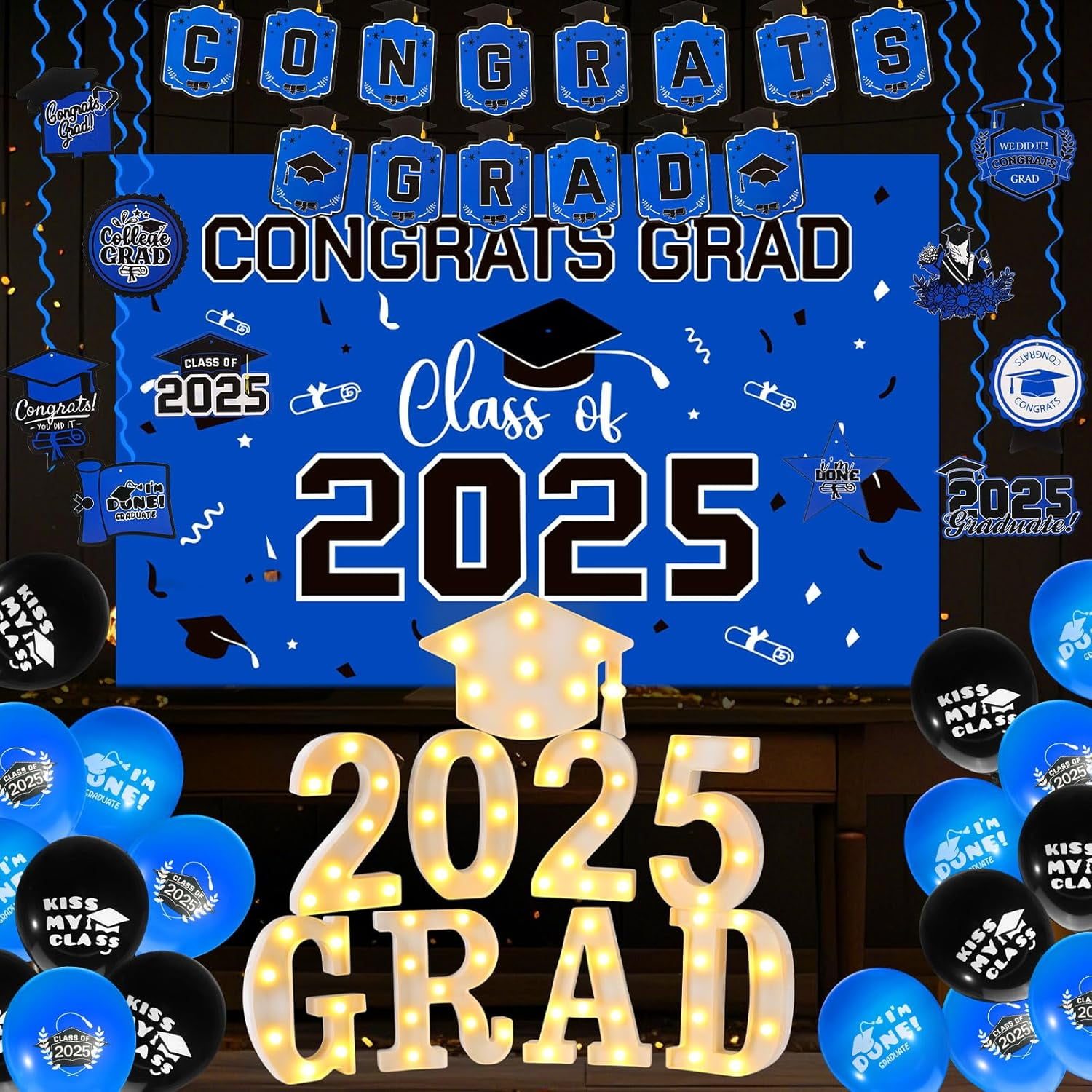 Graduation Decorations 2025 Graduation Party Supplies with 9 LED ...