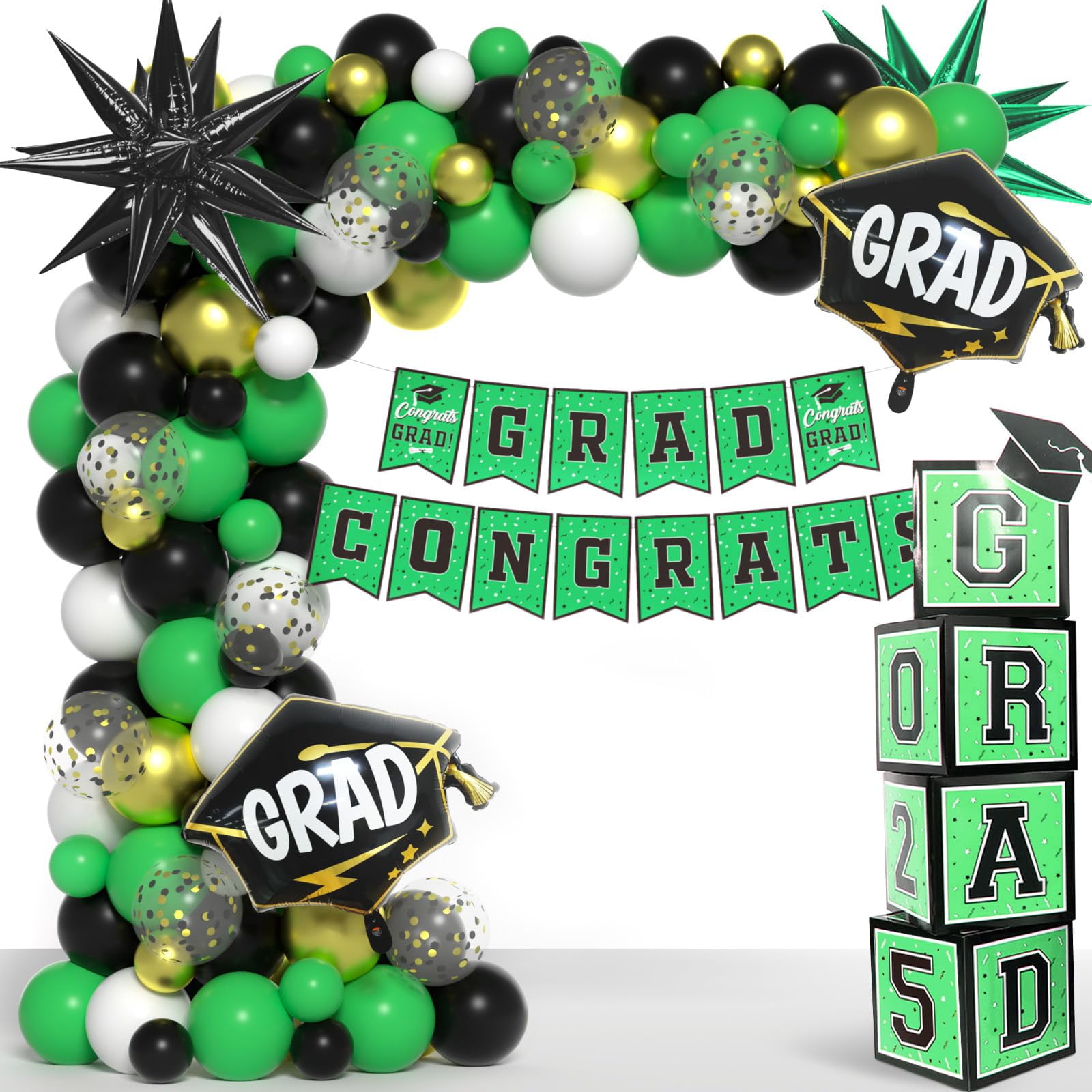 Graduation Decorations 2025 of Green and Black Graduation Balloon ...