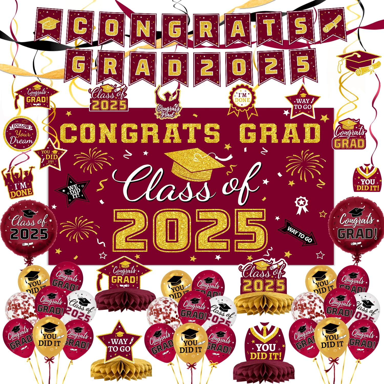 Graduation Decorations 2025 - Maroon and Gold Graduation Decorations ...