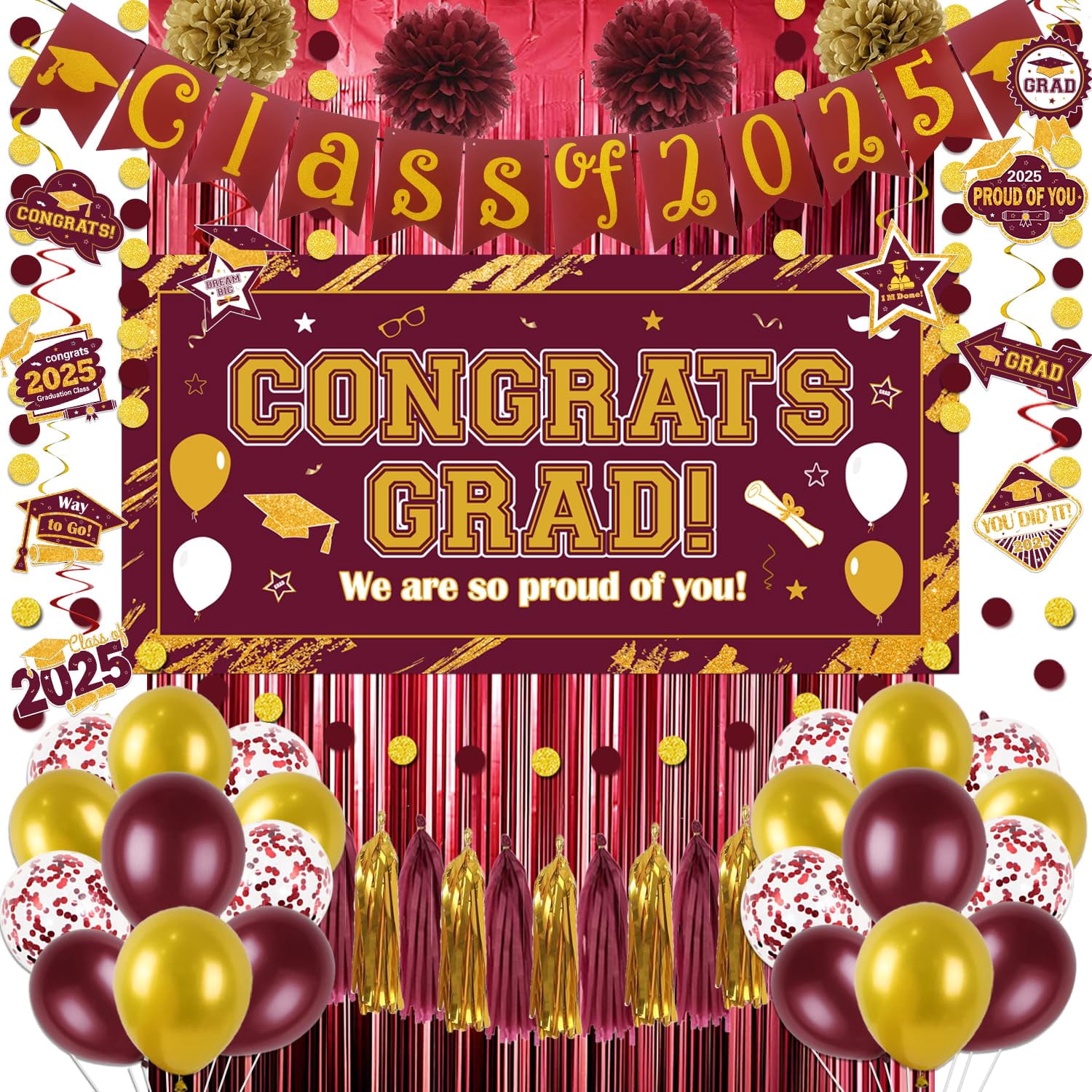 Graduation Decorations 2025 Maroon SSF20 and Gold Class of 2025 Banner ...