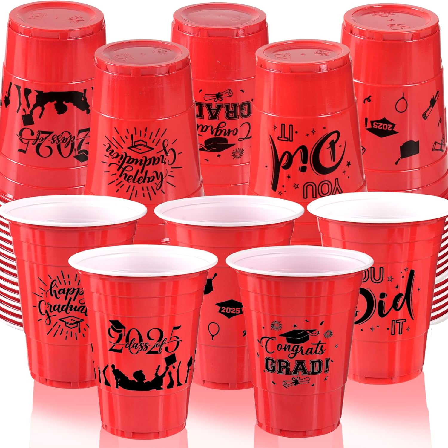 Graduation Decorations 2025 Party Cups - 100pcs 16 Oz Red and Black ...