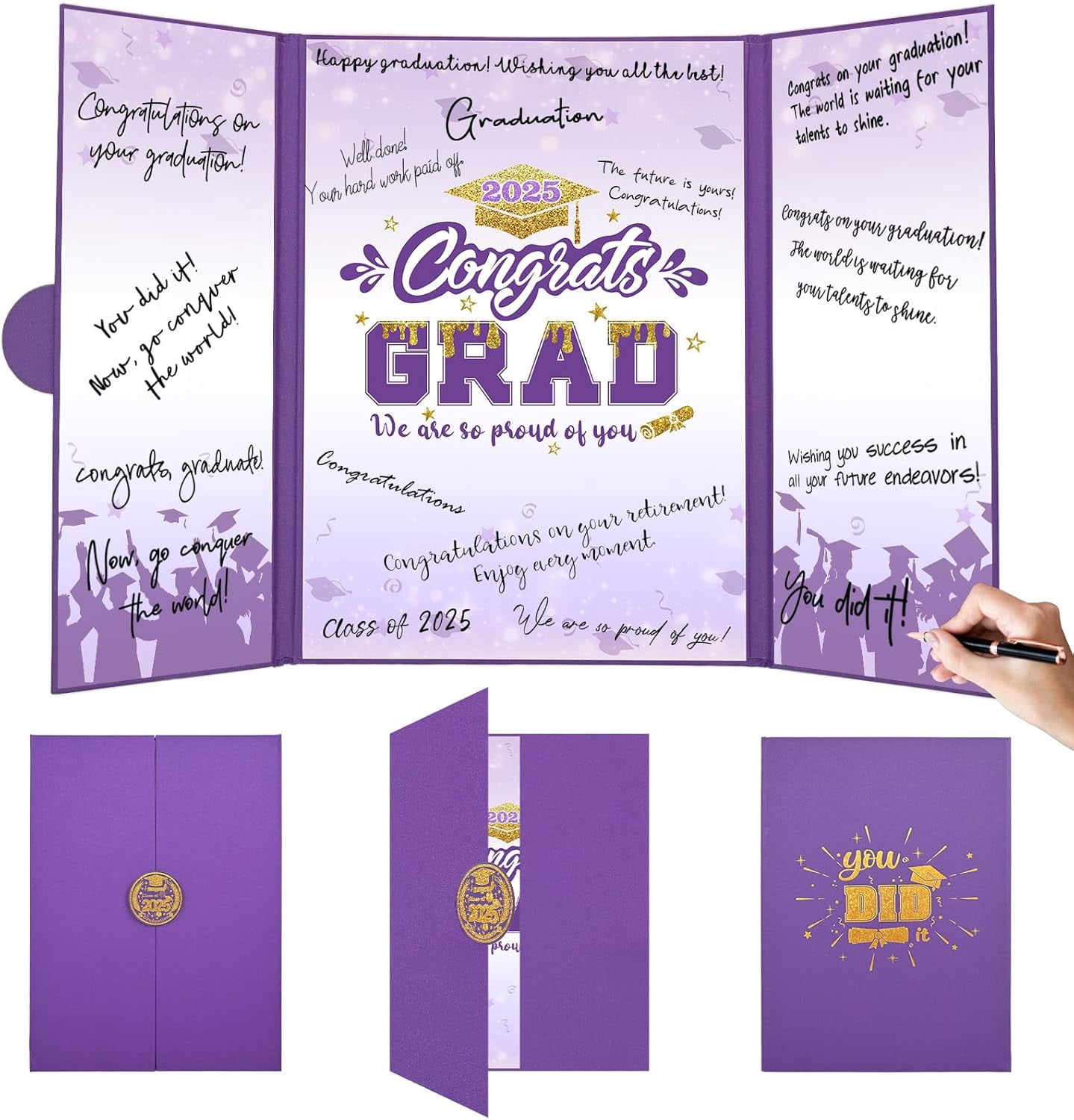 Graduation Decorations 2025 Purple Gold Graduation Guest Book 2pcs to ...