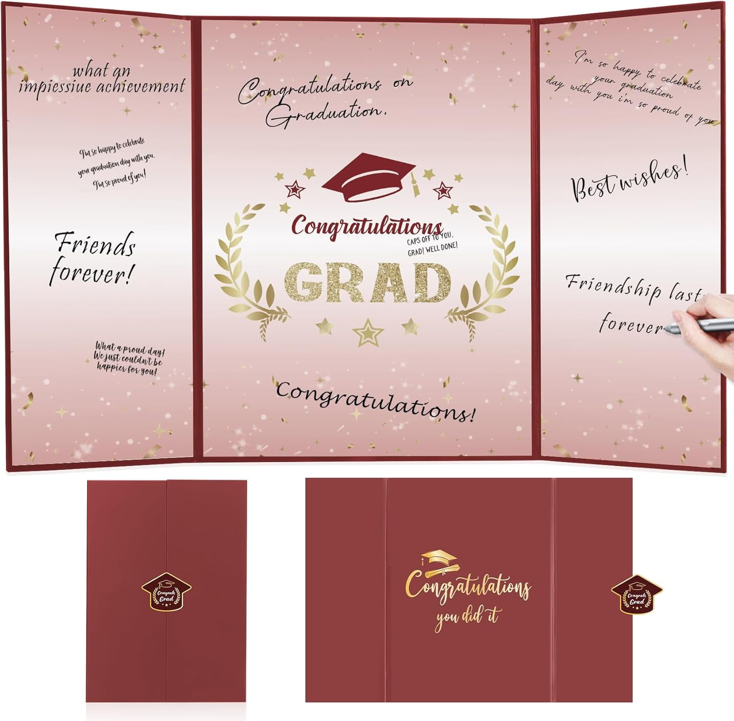 Graduation Decorations 2025, Red Gold Graduation Guest Book, Class of ...
