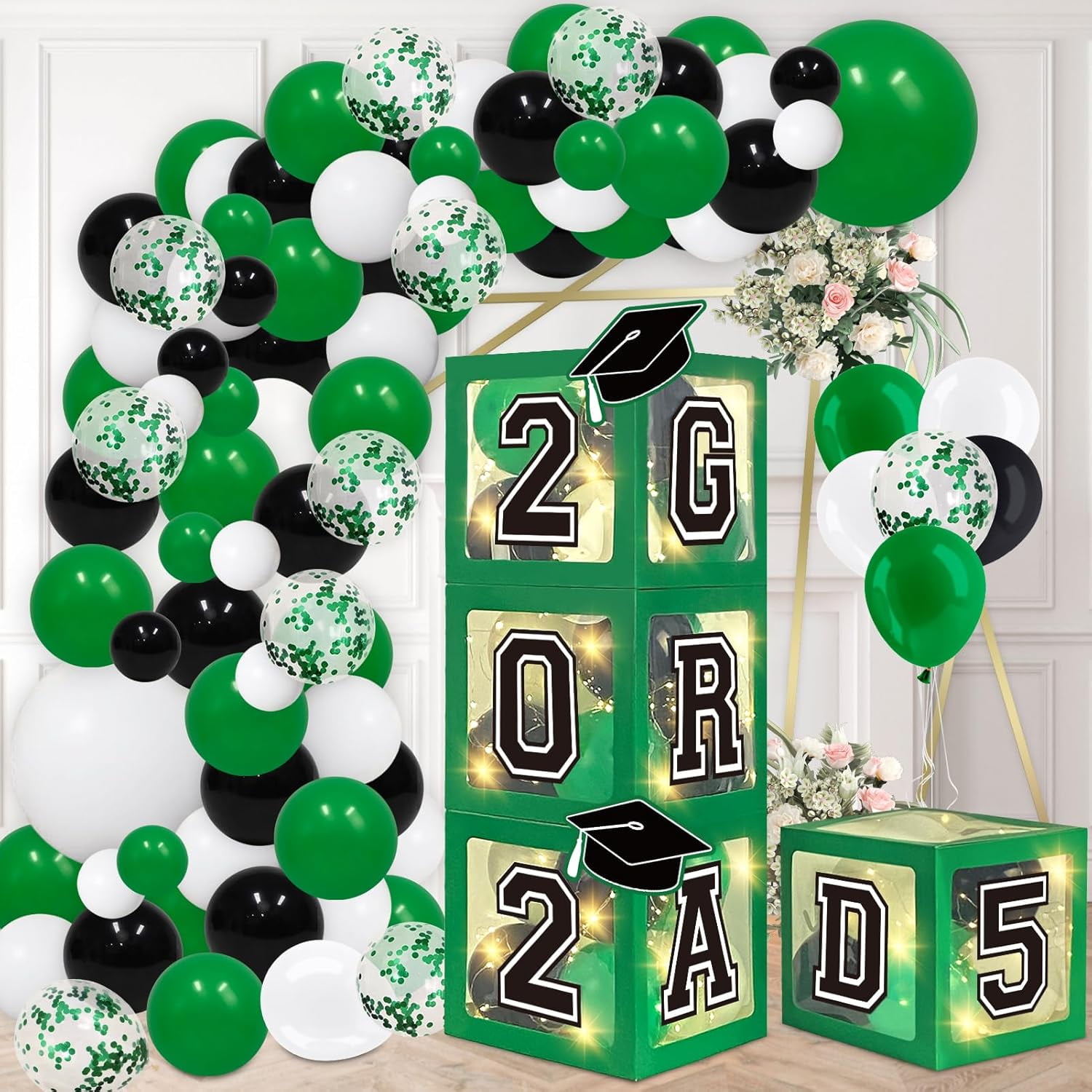 Graduation Decorations 2025, Set of 4 Green Graduation Boxes with ...