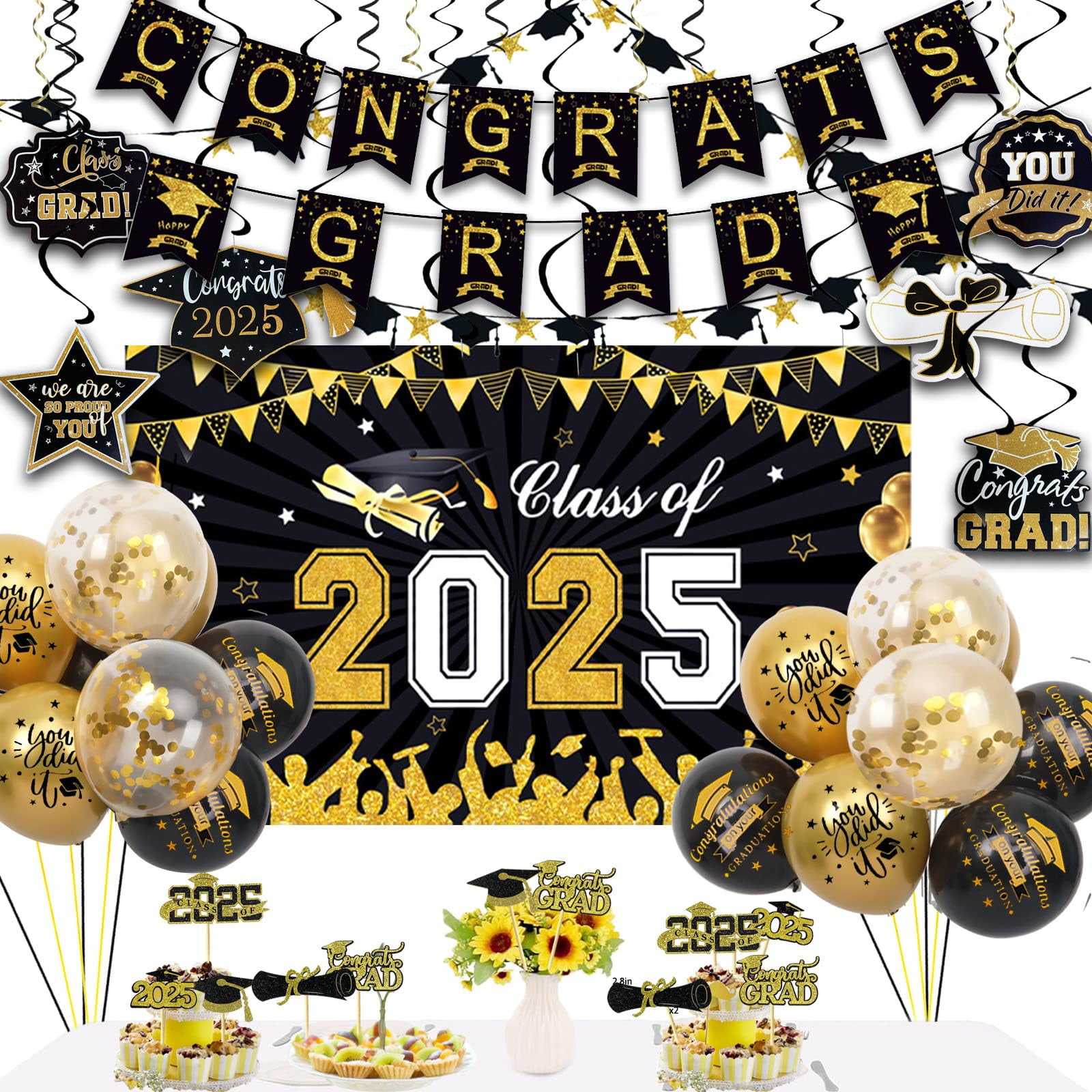 Graduation Decorations 2025 Set RRF12 include Class of 2025 Backdrop ...