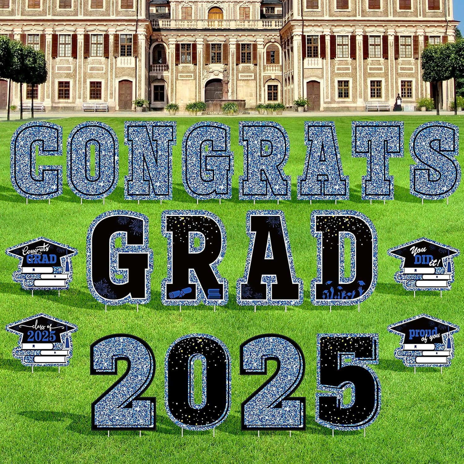 Graduation Decorations 2025 Yard Signs – 20PCS Large Blue Congrats Grad ...
