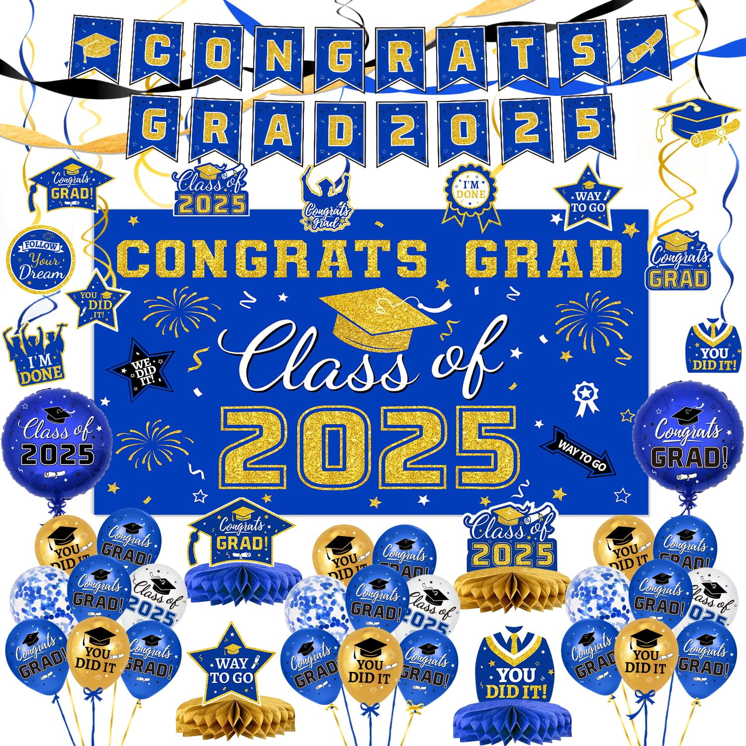 Graduation Decorations 2025TRDN - Blue and Gold Graduation Decorations ...