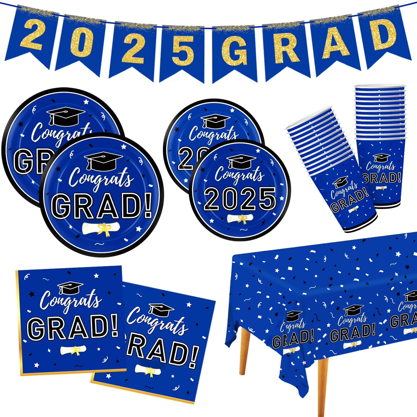 Graduation Decorations 2025UMRT Disposable Blue Graduation Tableware ...
