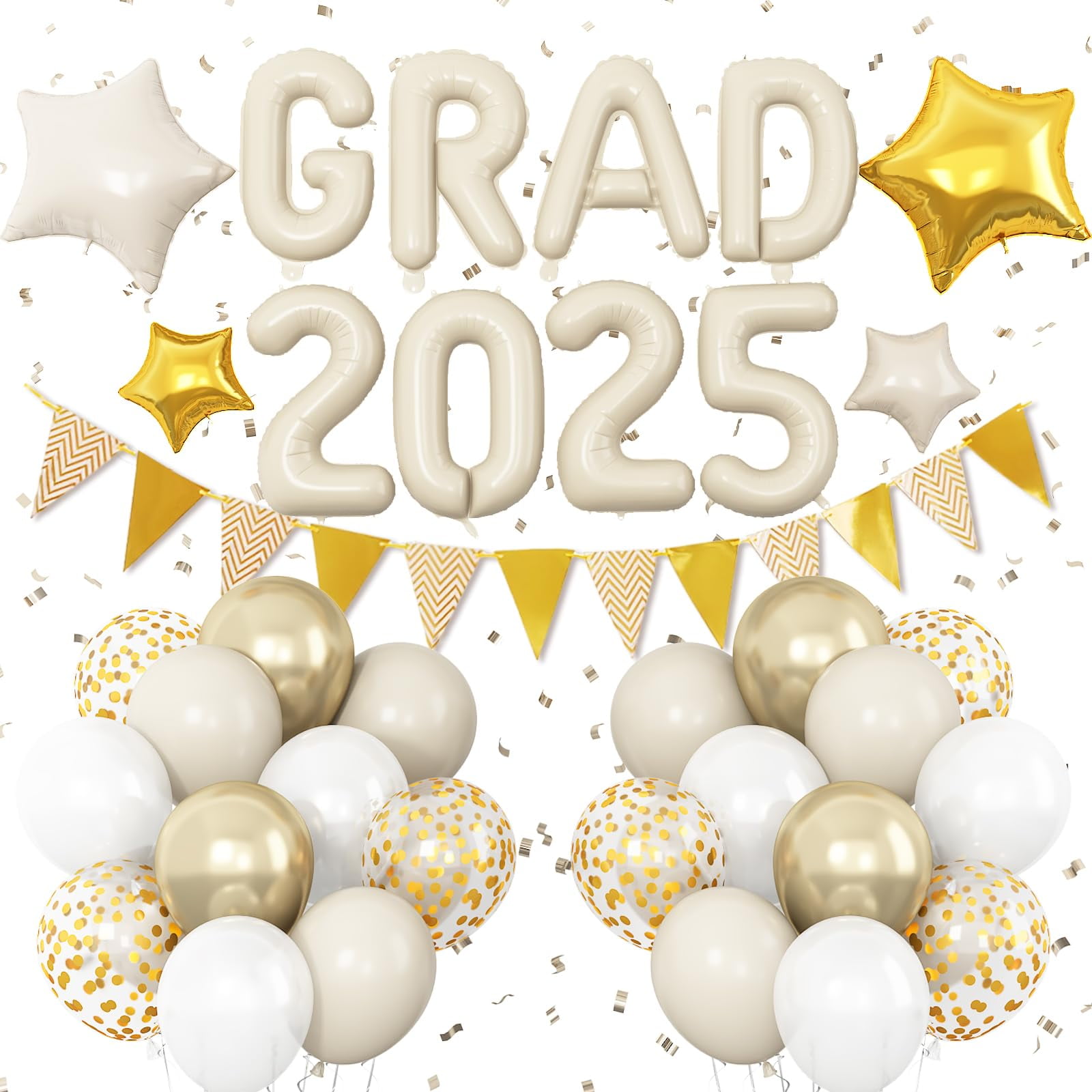 Graduation Decorations 2025UMRT White Gold, GRAD 2025 Foil Balloons ...