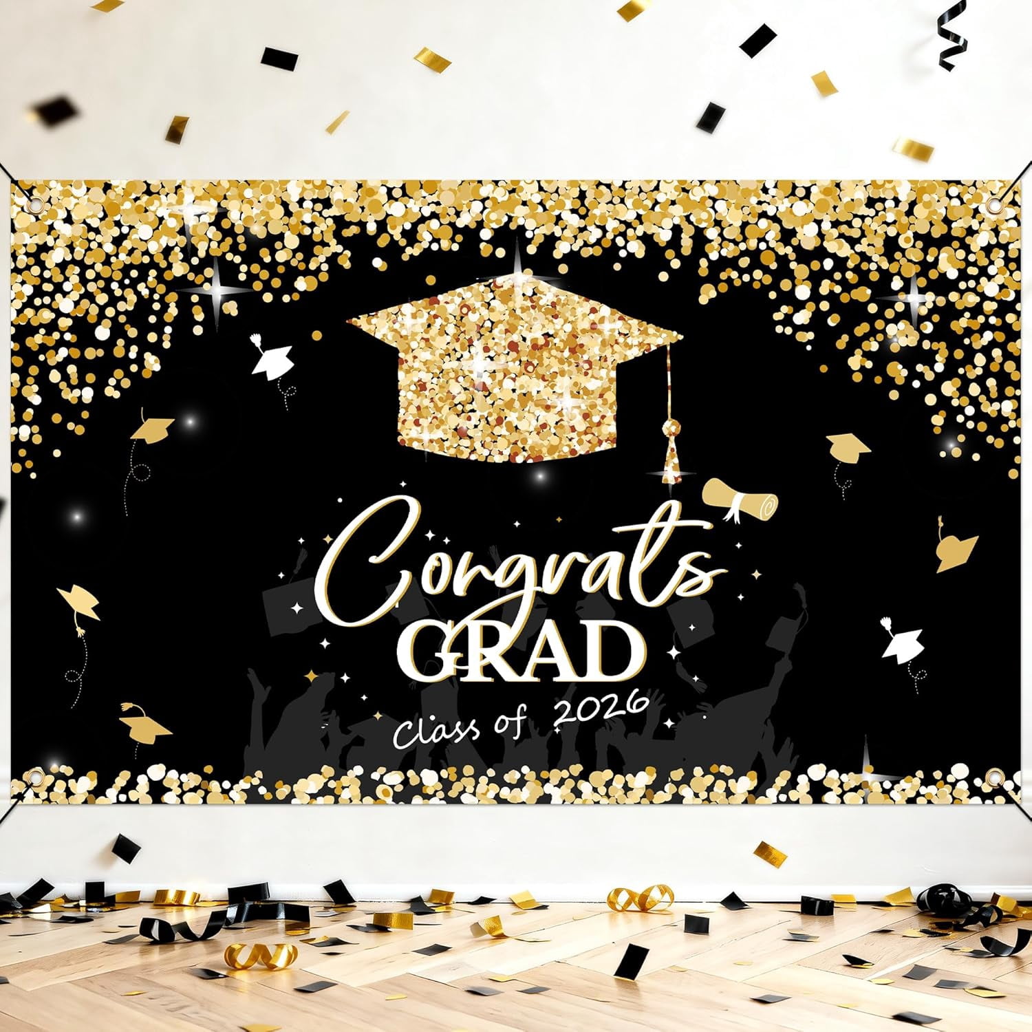 Graduation Decorations 2026 Black and Gold Graduation Backdrop and ...