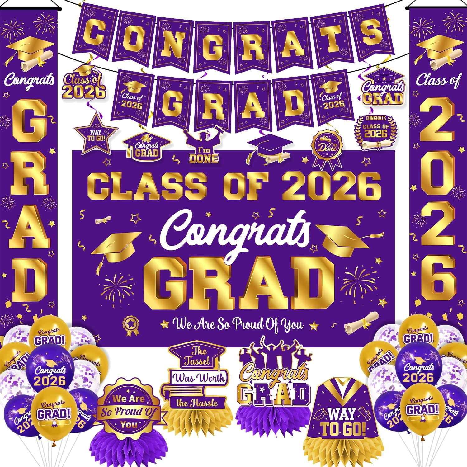 Graduation Decorations 2026 Black and Gold Party Decor Set include ...