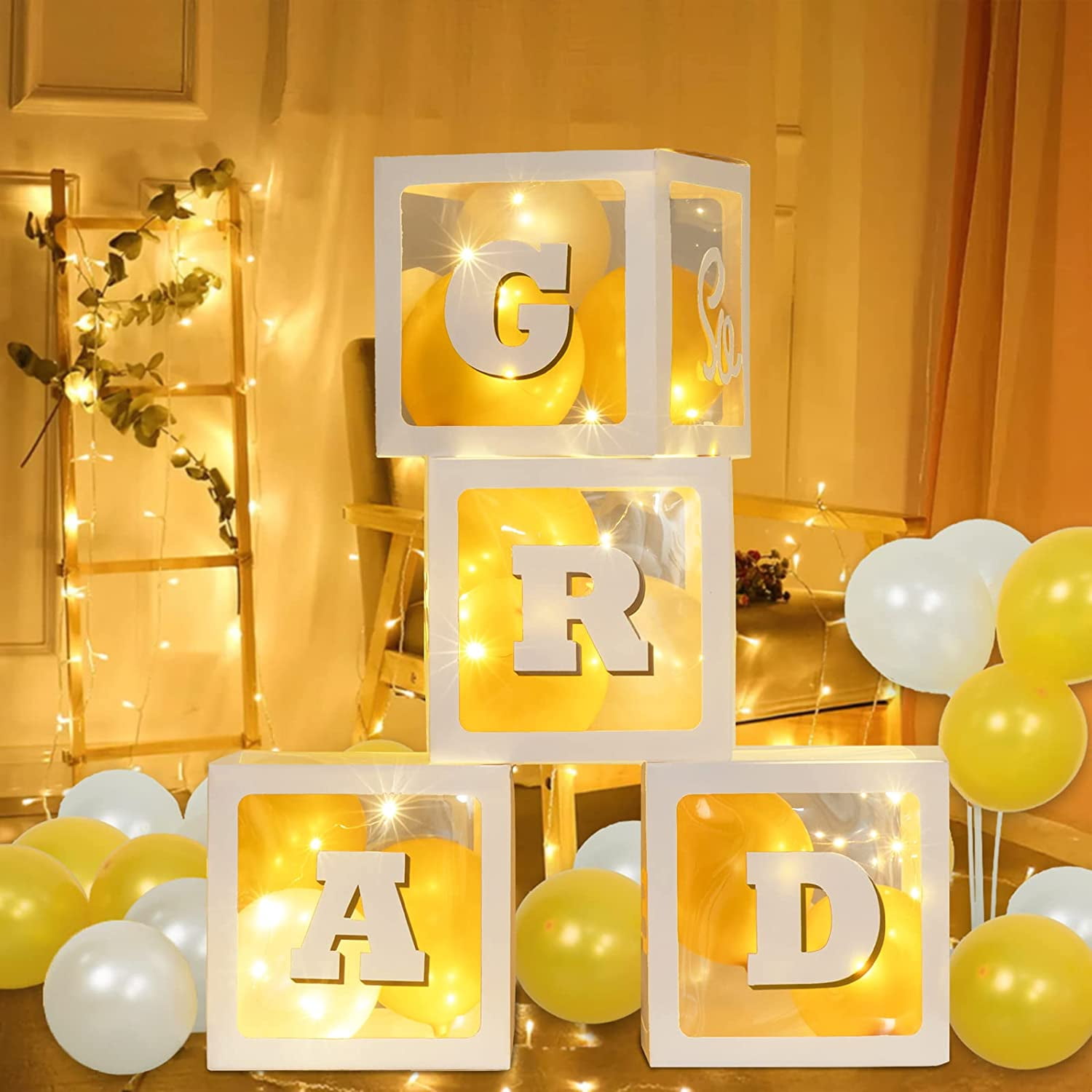 Graduation Party Decorations: GRAD Balloon Boxes Kit with LED Lights ...