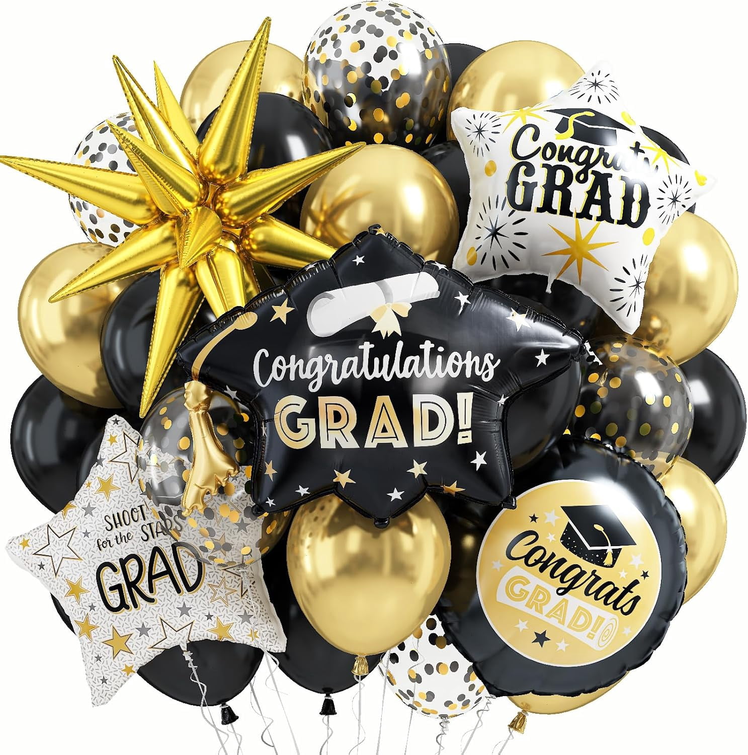 Graduation Decorations Balloons for Class of 2026 Black Gold Confetti ...