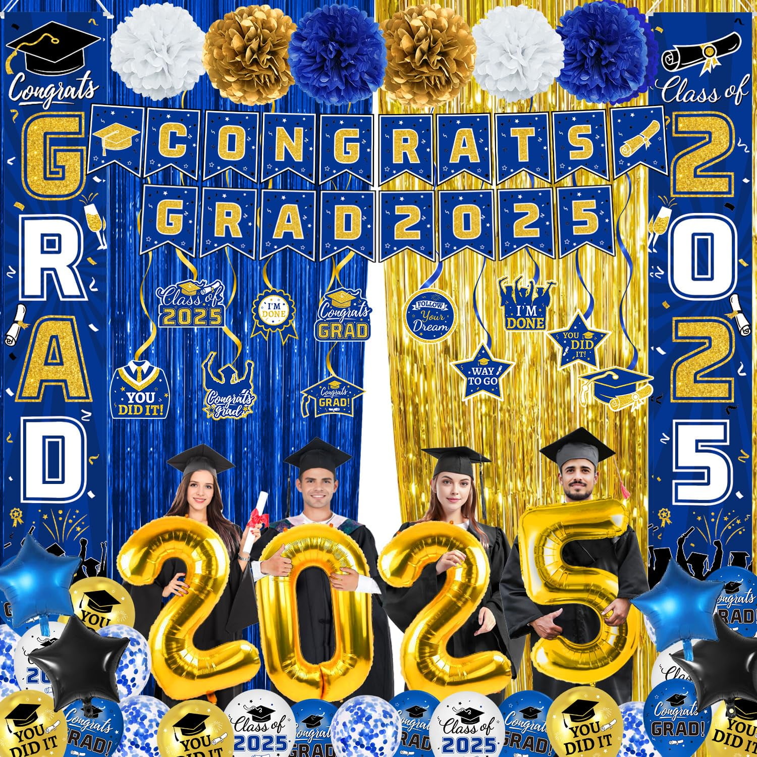 Graduation Decorations Blue DHF10 and Gold 2025 Graduation Supplies ...