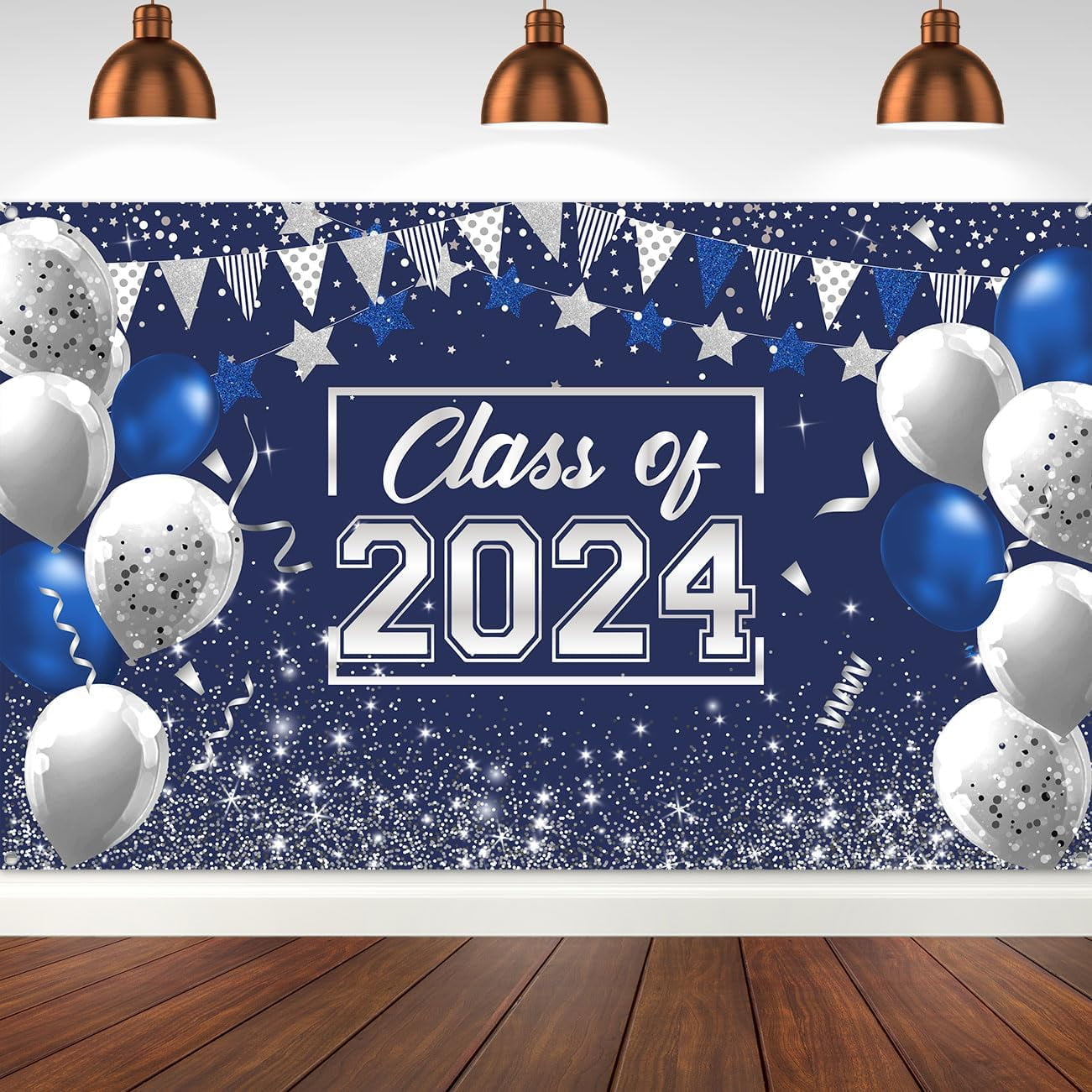 Graduation Decorations Class of 2024 Banner Blue and Silver Congrats ...