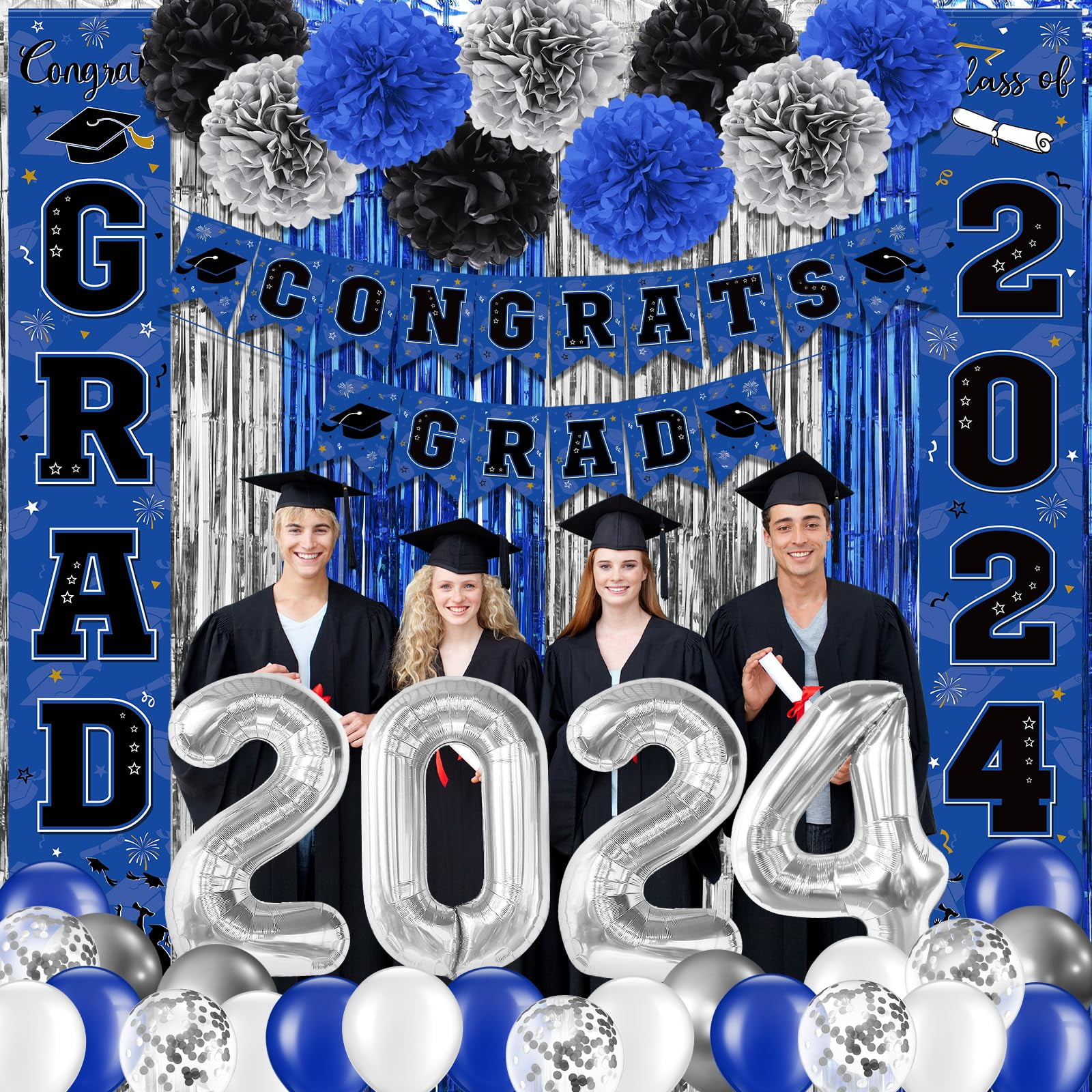 Graduation Decorations Class of 2024, Blue Graduation Party Decorations ...