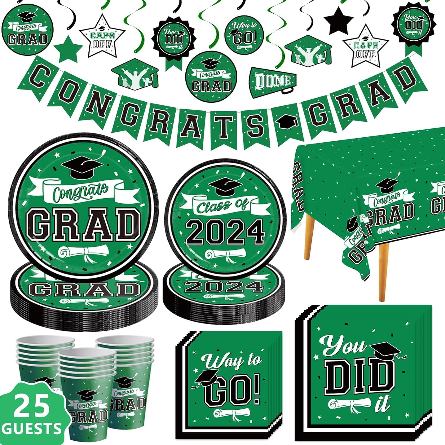 Graduation Decorations Class of 2024 Red and Black, Disposable ...
