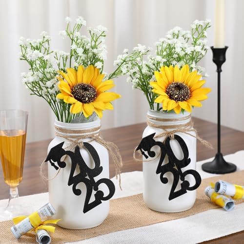 Graduation Decorations Class of 2025 2PCS Glass Mason Jars with 2025 ...