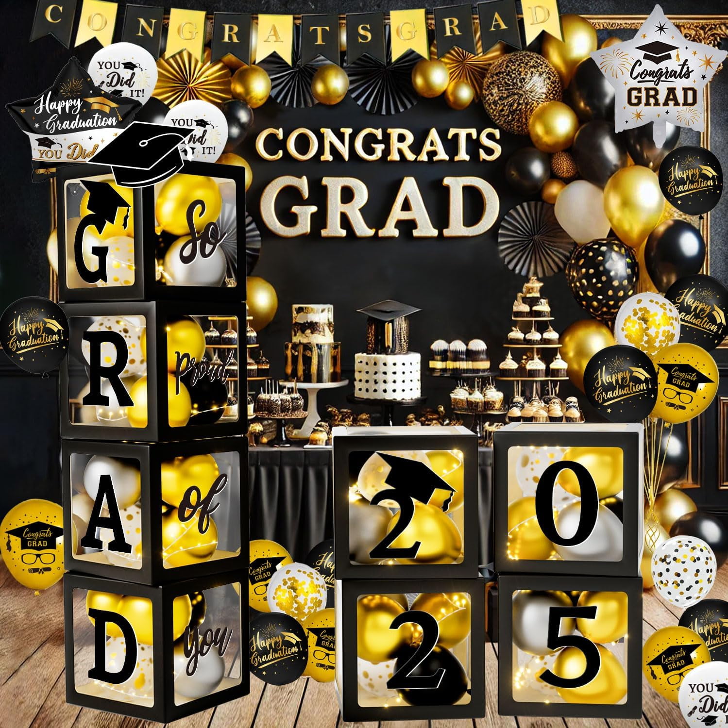 Graduation Decorations Class of 2025 - Black and Gold Graduation ...