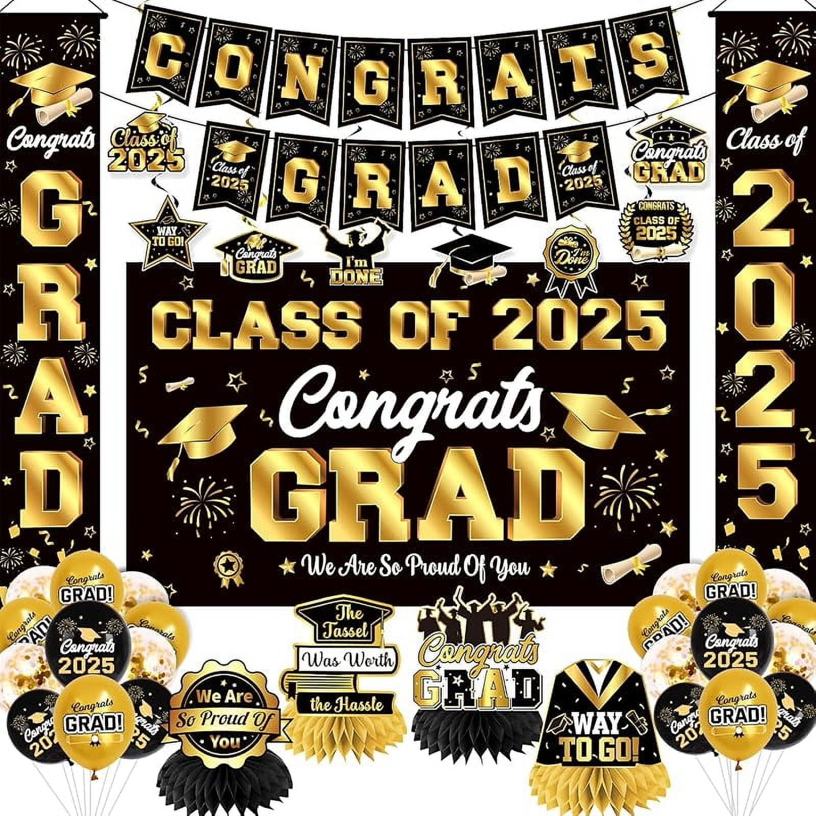 Graduation Decorations Class of 2025 Black and Gold Graduation Party ...