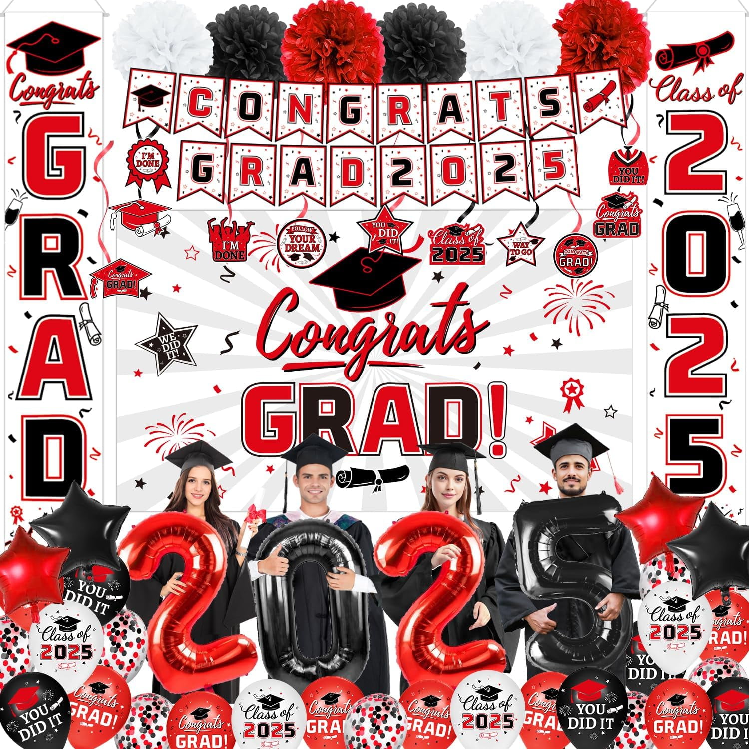 Graduation Decorations Class of 2025 - Black and Gold Graduation Party ...