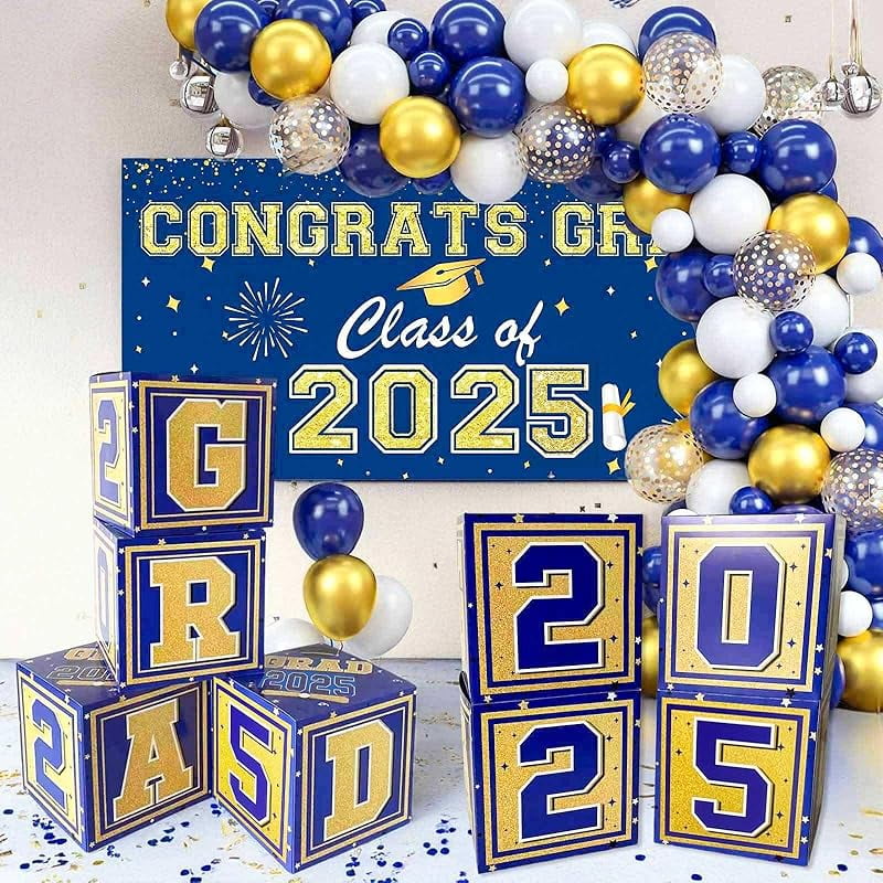 Graduation Decorations Class of 2025 Navy Blue and Gold | 2025 GRAD ...