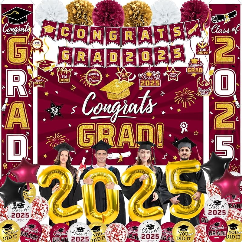 Graduation Decorations Class of 2025 - Red Graduation Party Supplies ...