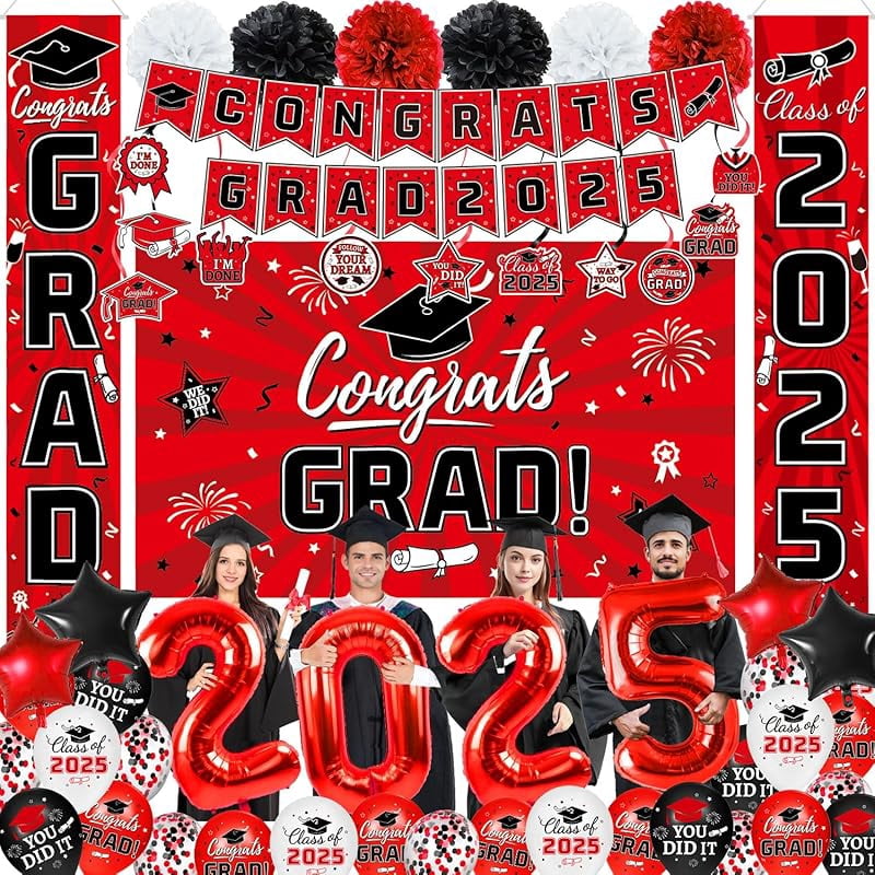 Graduation Decorations Class of 2025 - Red Graduation Party Supplies ...