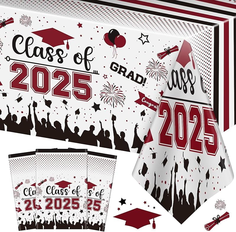 Graduation Decorations Class of 2025 Tablecloth - 3 Pcs Plastic ...